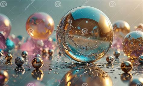 Collection Spherical Objects Including Gold Silver And Blue Spheres Are Arranged In Visually