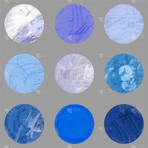 手绘抽象蓝色油画形状集。雨滴孤立在灰色。艺术设计插图，海报，卡片。