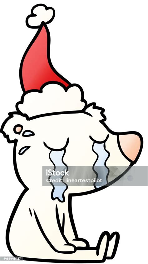 산타 모자를 쓰고 우는 북극곰의 손으로 그린 그라데이션 만화 곰에 대한 스톡 벡터 아트 및 기타 이미지 곰 귀여운 그라데이션 Istock