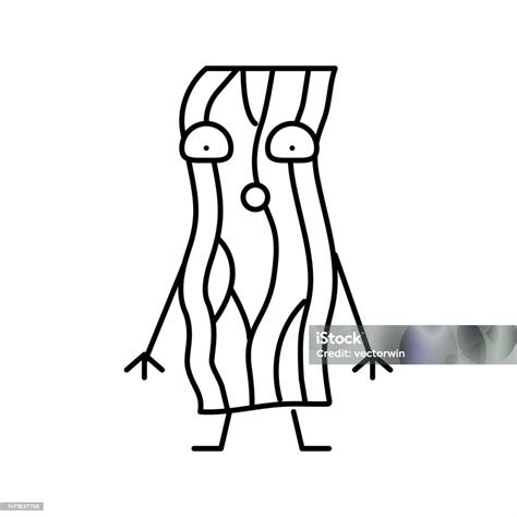 베이컨 고기 캐릭터 라인 아이콘 벡터 일러스트 레이 션 고기에 대한 스톡 벡터 아트 및 기타 이미지 고기 귀여운 돼지고기 Istock