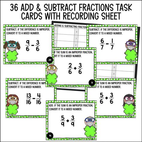 St Patricks Day Adding And Subtracting Fractions Task Cards Curious Classroom Adventures