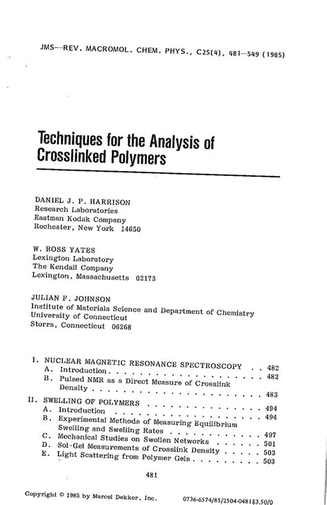 Pdf Techniques For The Analysis Of Crosslinked Polymers