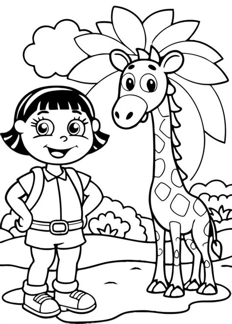 Dora The Explorer With Giraffe On The River Illustration Line Art 50989632 Vector Art At Vecteezy