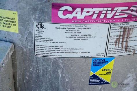 Captive Aire Exhaust Fan Roller Auctions