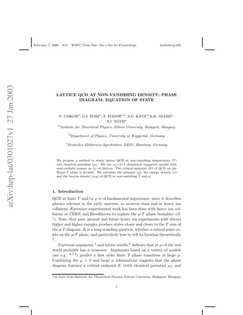 Pdf Lattice Qcd At Non Vanishing Density Phase Diagram Equation Of