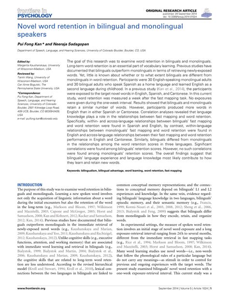 Pdf Novel Word Retention In Bilingual And Monolingual Speakers