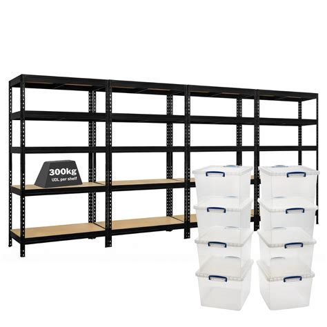 4x Storalex Msr Shelving Units 1800mm High And 8x 335l Really Useful