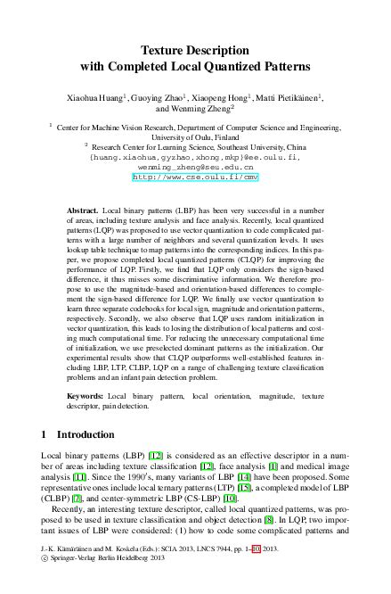 Pdf Texture Description With Completed Local Quantized Patterns