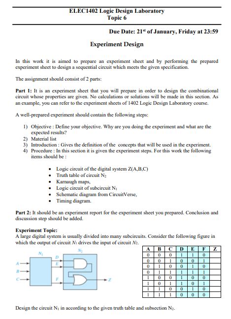 solved elec1402 logic design laboratory topic 6 due date