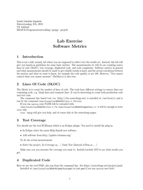 Lab Exercise Software Metrics Pdf Software Quality Computer Science