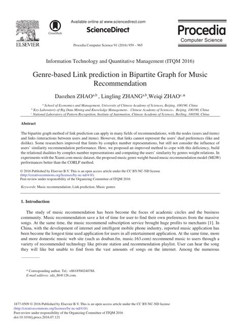 Pdf Genre Based Link Prediction In Bipartite Graph For Music Recommendation
