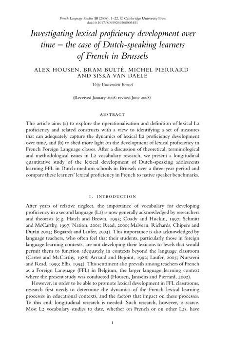Pdf Investigating Lexical Proficiency Development Over Time The