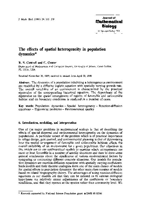 Pdf The Effects Of Spatial Heterogeneity In Population Dynamics