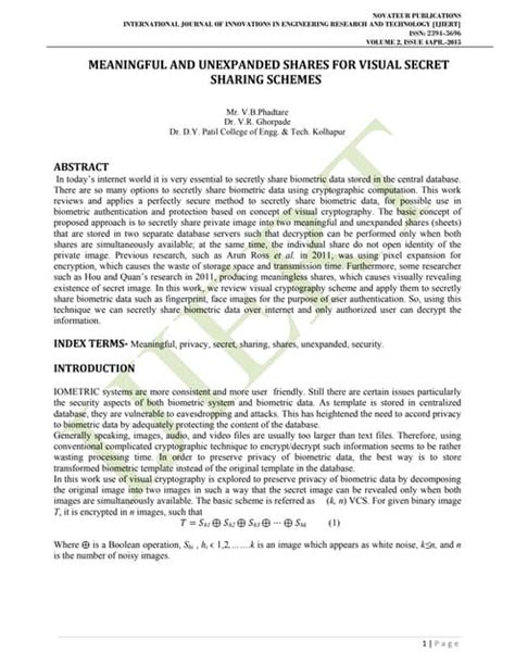 Meaningful And Unexpanded Shares For Visual Secret Sharing Schemes Pdf