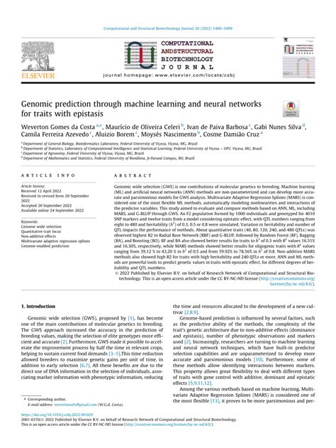 Pdf Genomic Prediction Through Machine Learning And Neural Networks For Traits With Epistasis