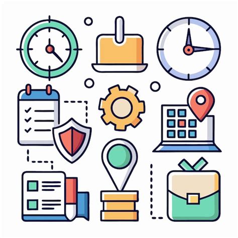 Illustration Of A Colorful Set Of Icons Related To Time Management Location Planning And