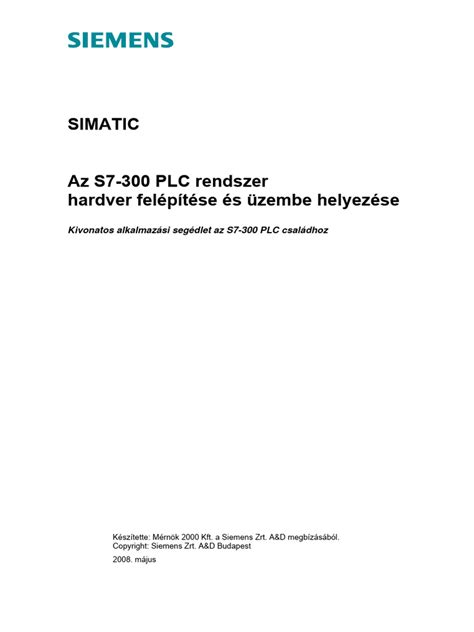 Az S7 300 Plc Rendszer Hardver Felépítése És Üzembe Helyezése Pdf