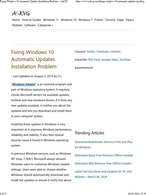 Fixing Windows 10 Automatic Updates Installation Problem Askvg Pdf
