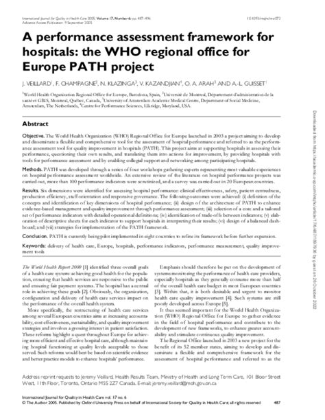 Pdf A Performance Assessment Framework For Hospitals The Who