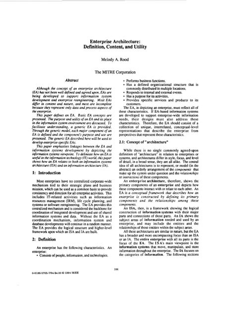 Enterprise Architecture Definition Content And Utility Pdf