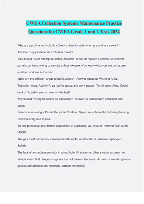 Cwea Collection Systems Maintenance Practice Questions For Cwea Grade 1 And 2 Tests 2024 Cwea