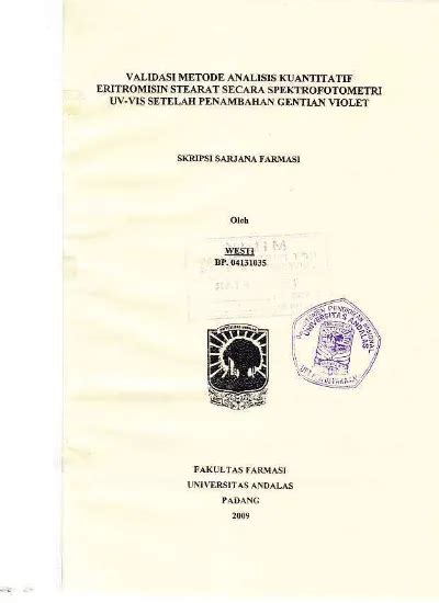 Validasi Metode Analisis Kuantitatif Eritromisin Stearat Secara
