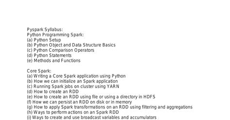 Pyspark Syllabus Pdf DocDroid