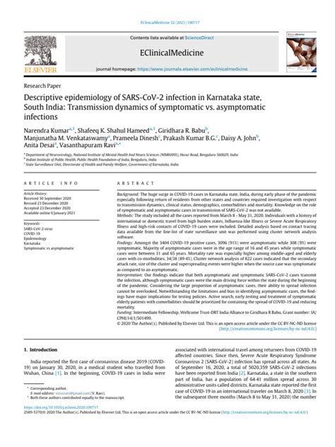 Descriptive Epidemiology Of Sars Cov 2 Infection In Karnataka State South India Transmission