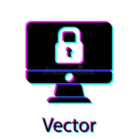 Black Lock On Computer Monitor Screen Icon Isolated On White Background Security Safety