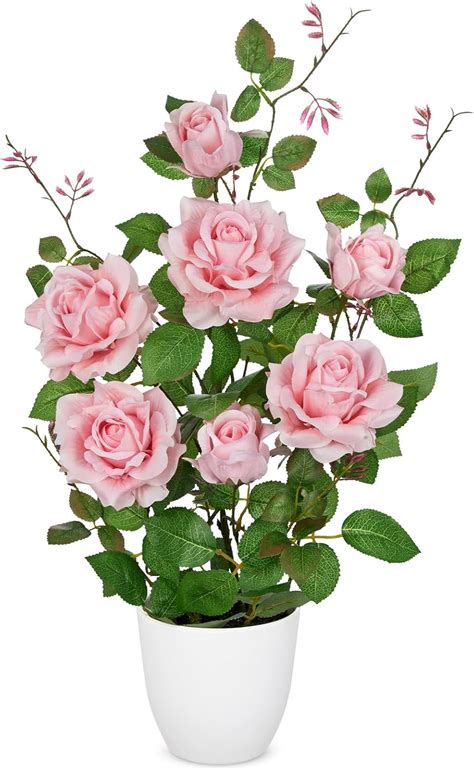 Hollyone Hot Pink Fake Roses Artificial Flowers In Pot 236