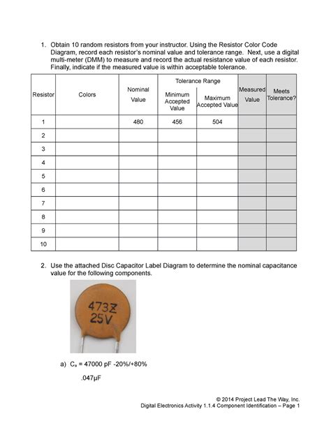 1 1 4 A Component Identification Analog Obtain 10 Random Resistors From Your Instructor Using