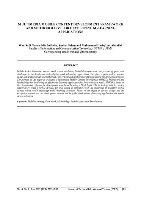 pdf multimedia mobile content development framework and methodology