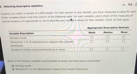 Solved Aa Aa E 2 Selecting Descriptive Statistics Suppose