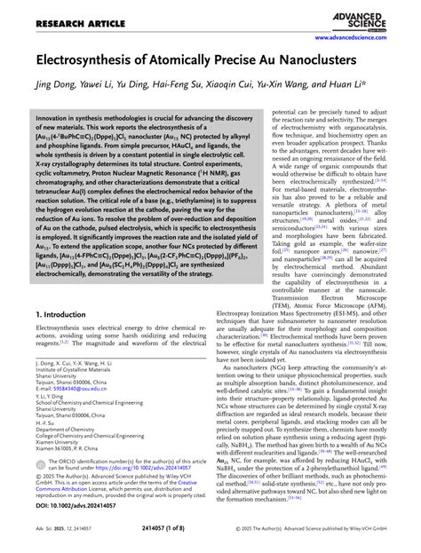 Pdf Electrosynthesis Of Atomically Precise Au Nanoclusters