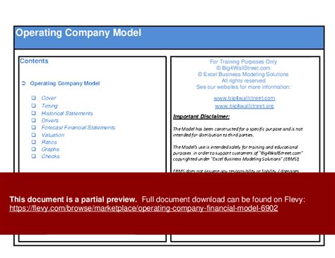 Operating Company Financial Model Template Excel XLS