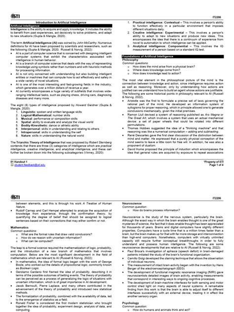 01 Handout 1 Pdf Artificial Intelligence Intelligence Ai
