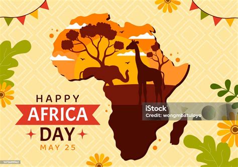 5월 25일 해피 아프리카의 날 문화 아프리카 부족 인물이 웹 배너 또는 랜딩 페이지 템플릿을 위해 손으로 그린 평면 만화 그림 남아프리카공화국에 대한 스톡 벡터 아트 및