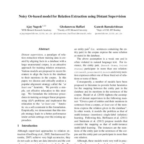 Noisy Or Based Model For Relation Extraction Using Distant Supervision Acl Anthology