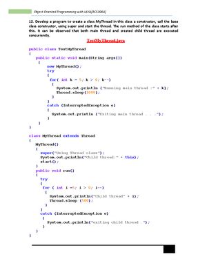 Java Experiment 9 - Jdhfj - Object Oriented Programming with JAVA[BCS306A] 9. Develop a JAVA ...