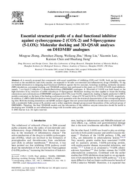 Pdf Designing Dual Inhibitors For Cox 2 And 5 Lox