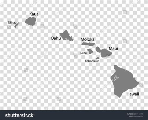 Blank Map Hawaii Gray Every Island Stock Vector Royalty Free