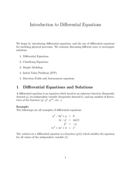 Solved Problems On Introduction Differential Equations Lecture Notes Math 2214 Docsity