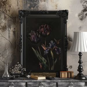 Black Tulips Portrait Digital Painting Gothic Floral Art Dark