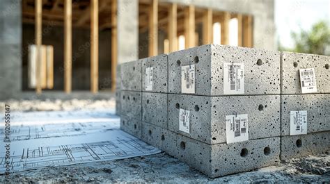 Stack Of Concrete Foundation Blocks With Price Tags Attached Partially Constructed Foundation
