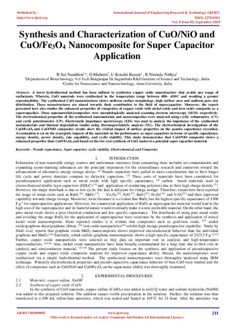 Pdf Synthesis And Characterization Of Cuo Nio And Cuo Fe3o4 Nanocomposite For Super Capacitor