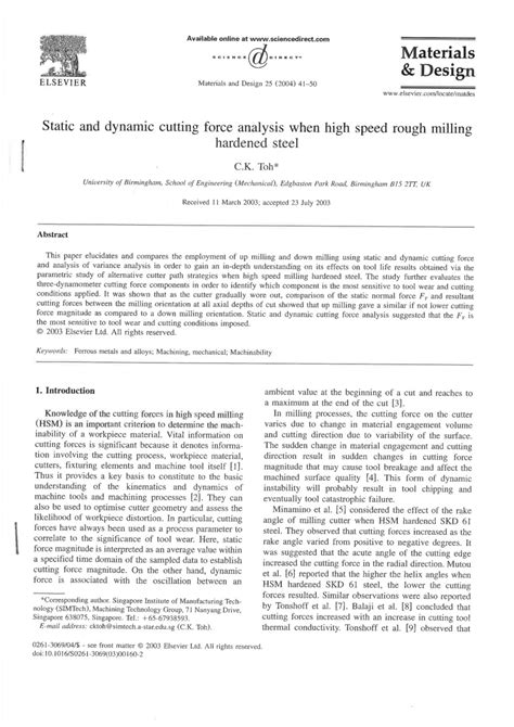 Pdf Static And Dynamic Cutting Force Analysis When High Speed Rough