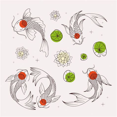 손으로 그린 잉어 물고기 그림 무료 벡터