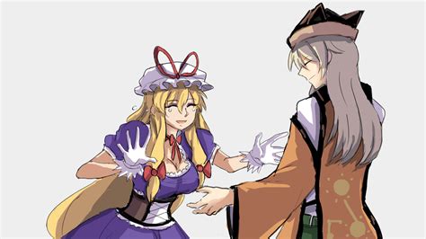 Arong Matara Okina Yakumo Yukari Touhou Highres 2girls Blonde