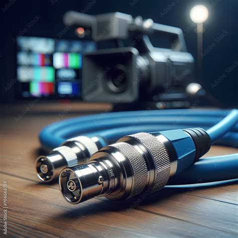 Professional Data And Video Cables With Blue Sheaths And Shiny Chrome Connectors In A