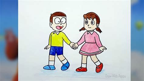 Nobita And Shizuka Drawing Easy Nobita And Shizuka From Doraemon